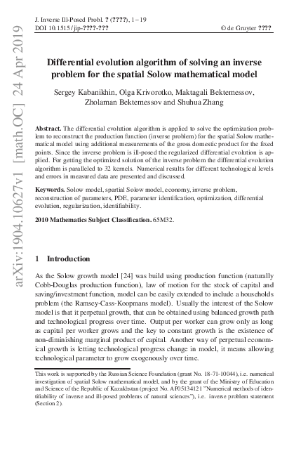 (PDF) Differential evolution algorithm of solving an inverse problem for the spatial Solow ...