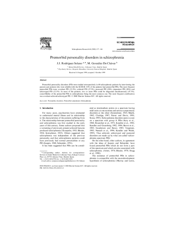 (PDF) Premorbid personality disorders in schizophrenia