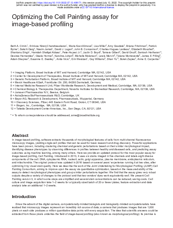 (PDF) Optimizing the Cell Painting assay for image-based profiling