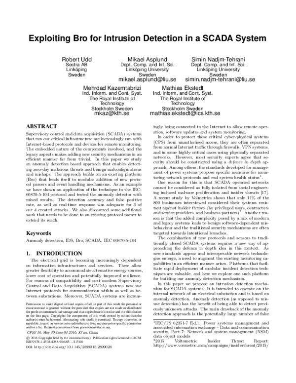 (PDF) Exploiting Bro for Intrusion Detection in a SCADA System
