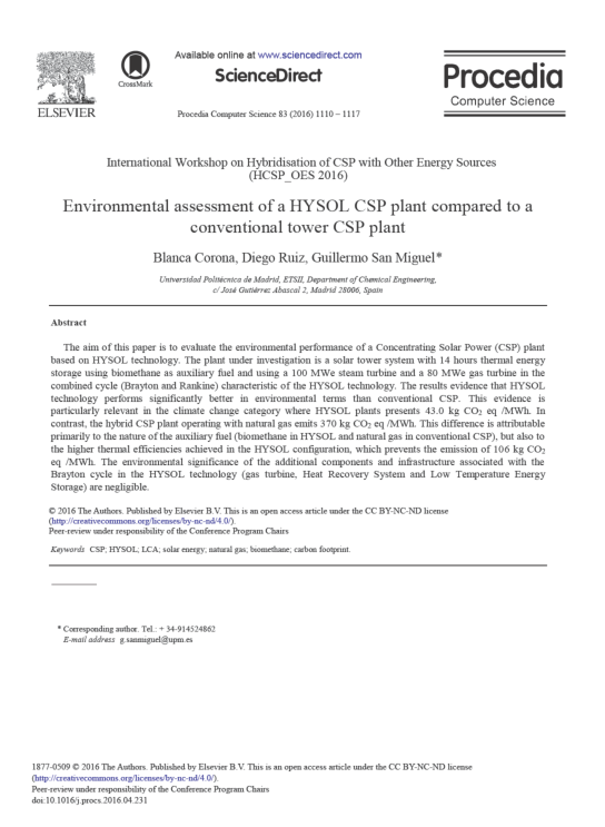 (PDF) Environmental Assessment of a HYSOL CSP Plant Compared to a ...