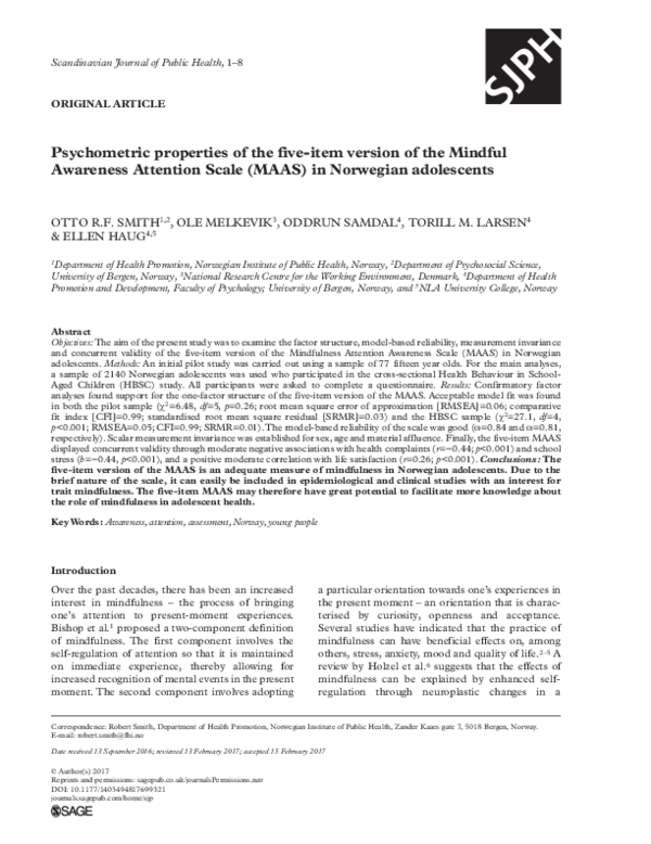 (PDF) Psychometric properties of the five-item version of the Mindful ...