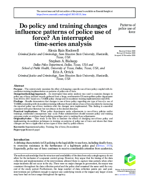(PDF) Do policy and training changes influence patterns of police use ...