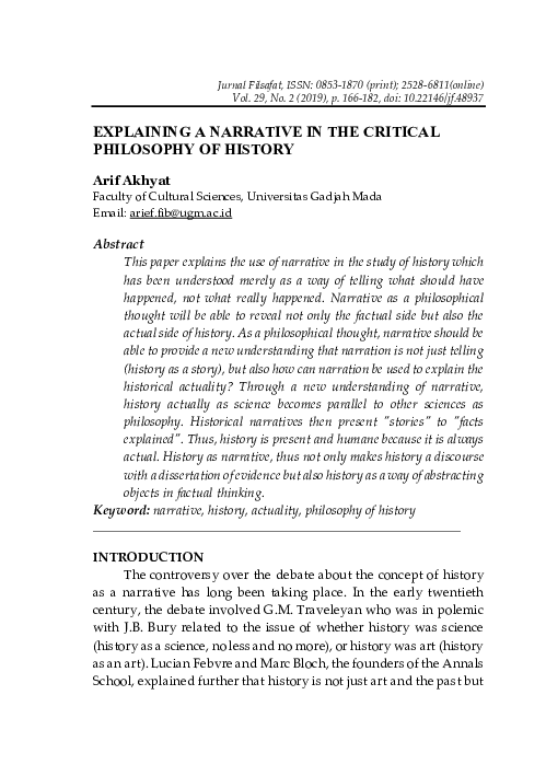 (PDF) Explaining A Narrative in The Critical Philosophy of History
