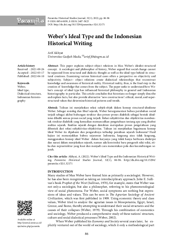 (PDF) Weber’s Ideal Type and the Indonesian Historical Writing