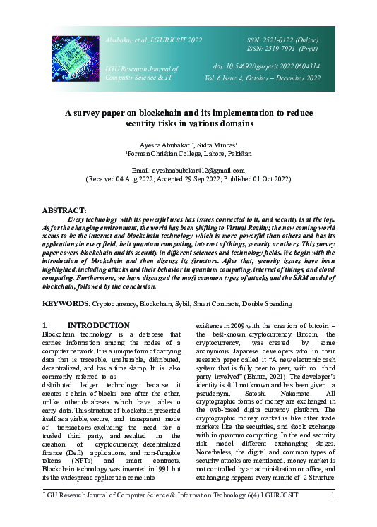 Pdf A Survey Paper On Blockchain And Its Implementation To Reduce