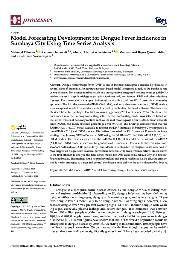 Pdf Model Forecasting Development For Dengue Fever Incidence In