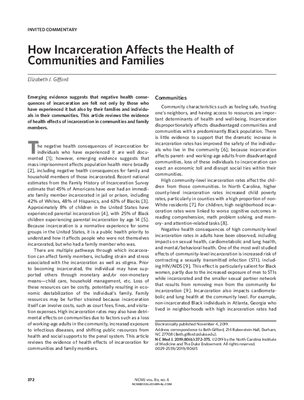 (PDF) How Incarceration Affects the Health of Communities and Families
