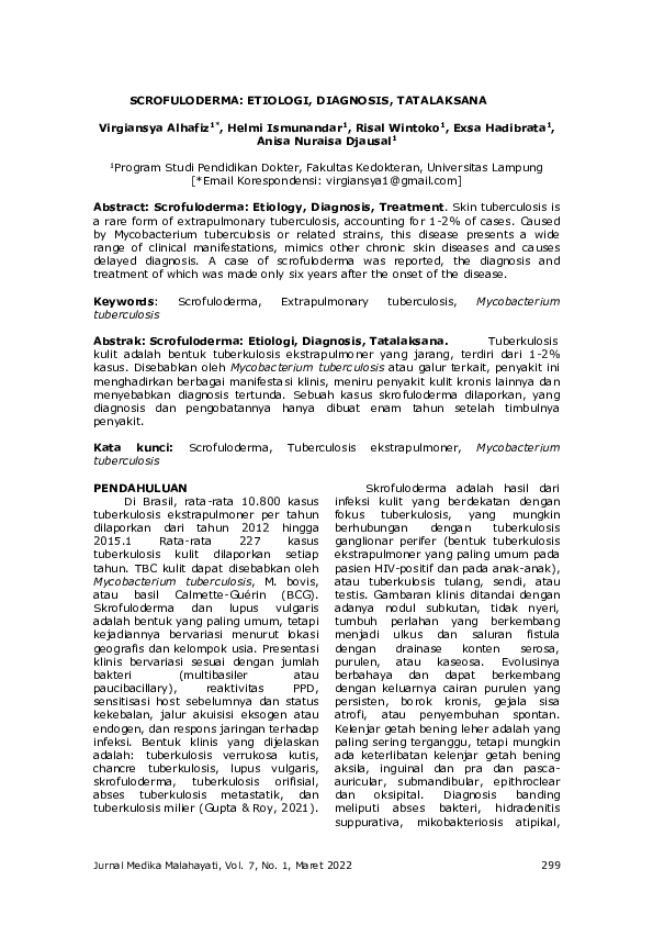 (PDF) Scrofuloderma : Etiologi, Diagnosis, Tatalaksana