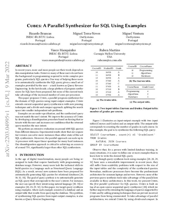 (PDF) CUBES: A Parallel Synthesizer for SQL Using Examples | MIGUEL ALEJANDRO RINCON VENTURA ...