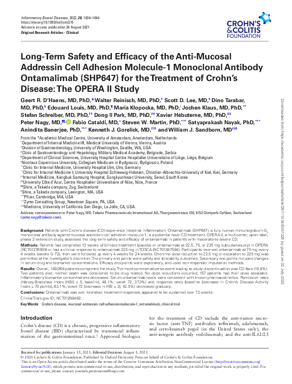(PDF) Long-Term Safety and Efficacy of the Anti-Mucosal Addressin Cell ...