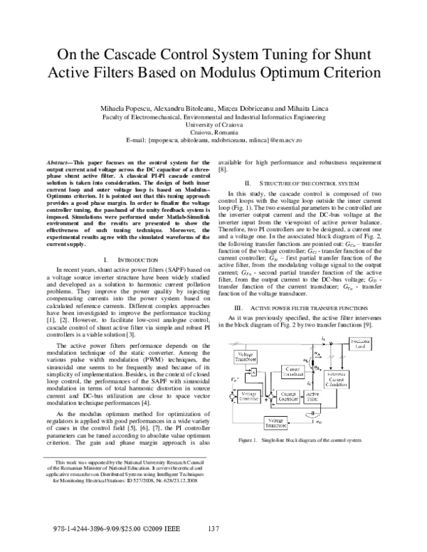 (PDF) On the cascade control system tuning for shunt active filters based on modulus optimum ...