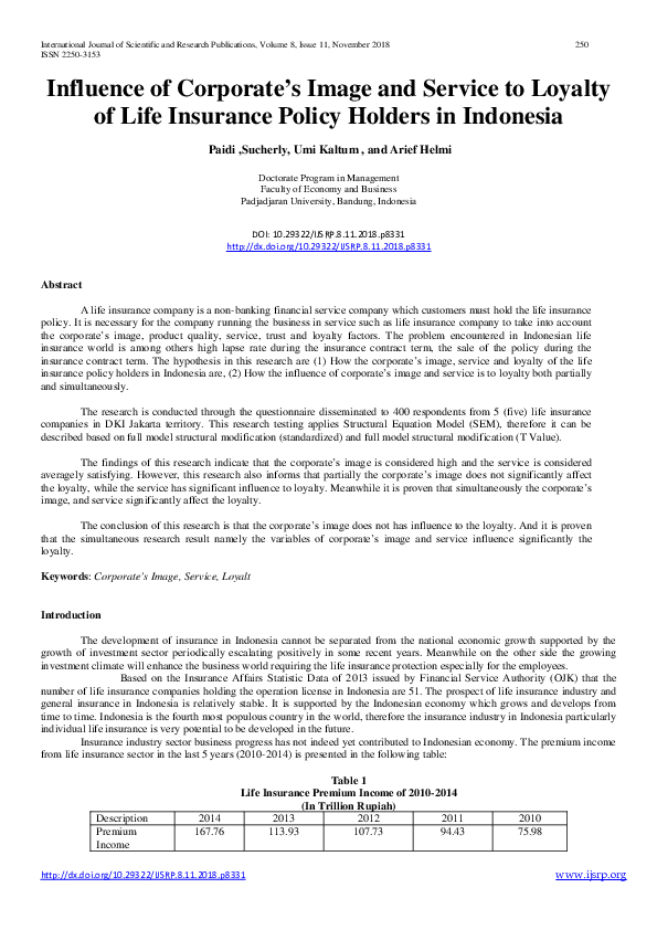 (PDF) Influence of Corporate’s Image and Service to Loyalty of Life ...