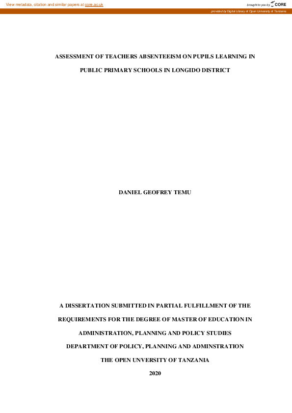 (PDF) Assessment of Teachers Absenteeism on Pupils Learning in Public ...