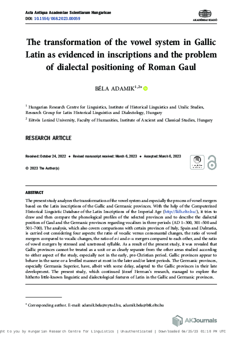 (PDF) The transformation of the vowel system in Gallic Latin as ...