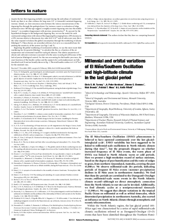(PDF) Millennial and orbital variations of El Niño/Southern Oscillation ...