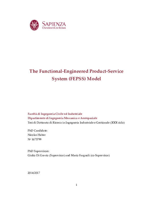 (PDF) The Functional-Engineered Product-Service System Model: An Extensive Review towards a ...