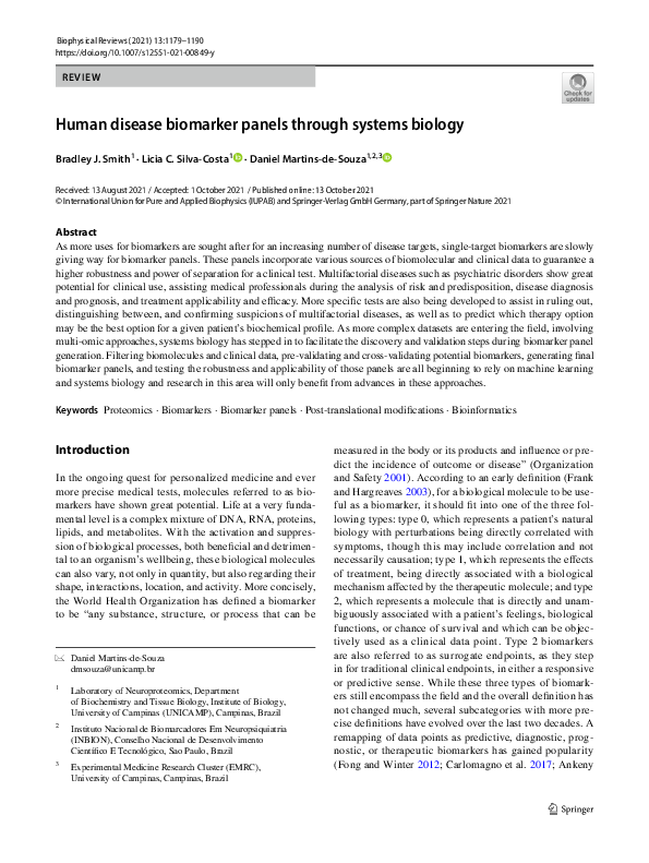 (PDF) Human disease biomarker panels through systems biology