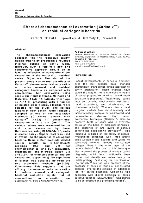 (PDF) Effect of Chemomechanical Excavation (CarisolvTM) on Residual ...