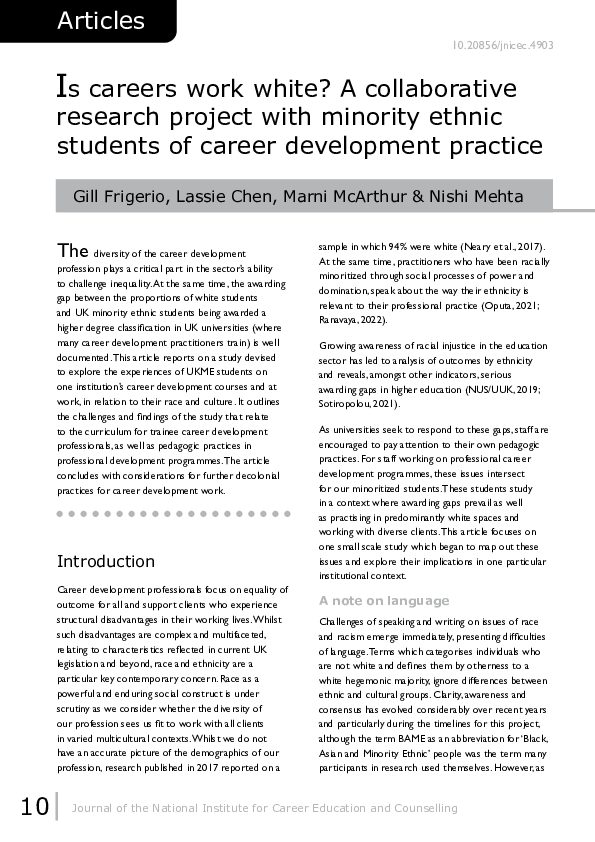 (PDF) Is careers work white? A collaborative research project with ...