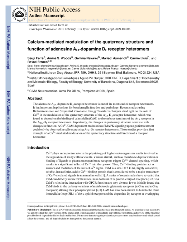 (PDF) Calcium-mediated modulation of the quaternary structure and ...