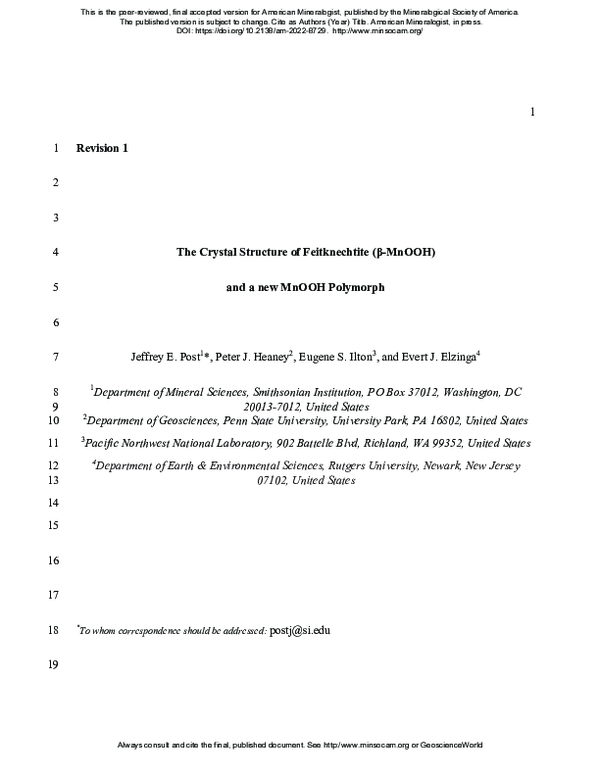 (PDF) The Crystal Structure of Feitknechtite (Β-Mnooh) and a New Mnooh ...