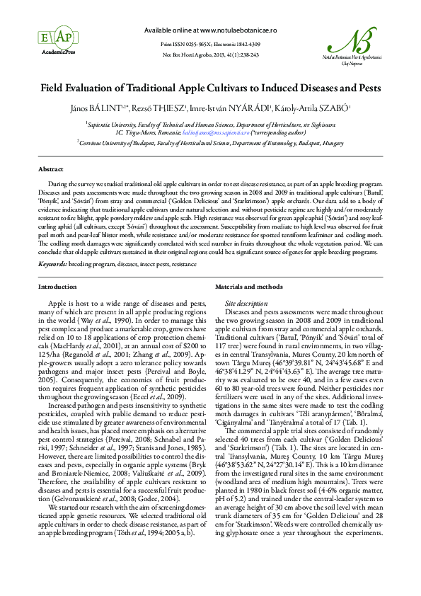 (PDF) Field Evaluation of Traditional Apple Cultivars to Induced ...