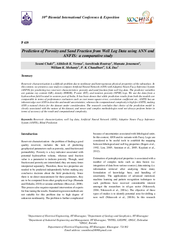 (PDF) Prediction of Porosity and Sand Fraction from Well Log Data using Neural and Neuro-Fuzzy ...
