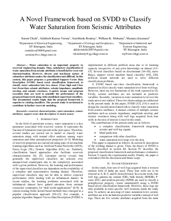 Pdf A Novel Framework Based On Svdd To Classify Water Saturation From Seismic Attributes 