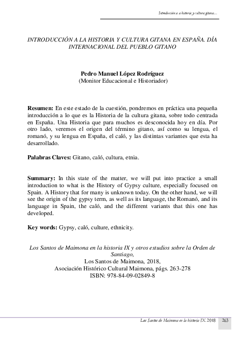 (PDF) Introducción a la Historia y cultura gitana en España.: Día ...