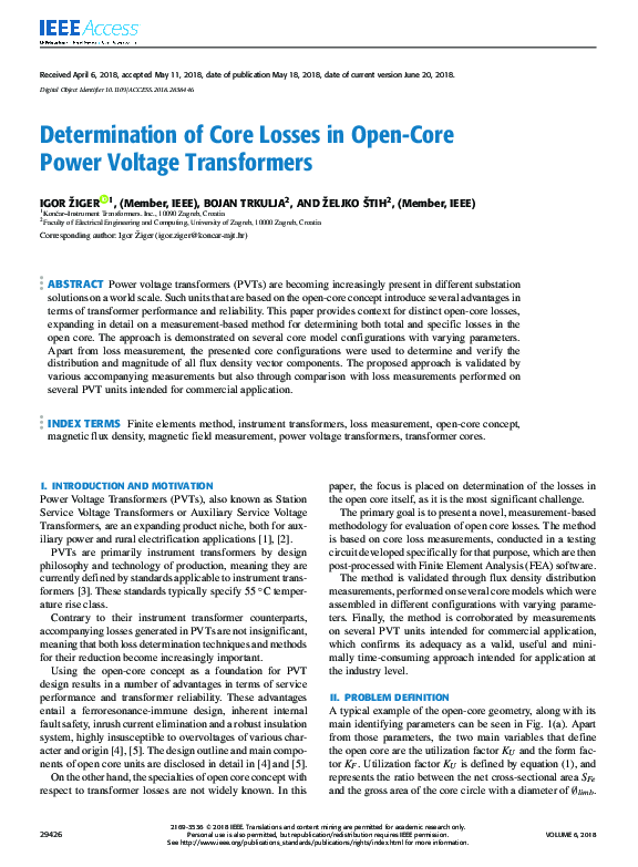 (PDF) Determination of Core Losses in Open-Core Power Voltage Transformers