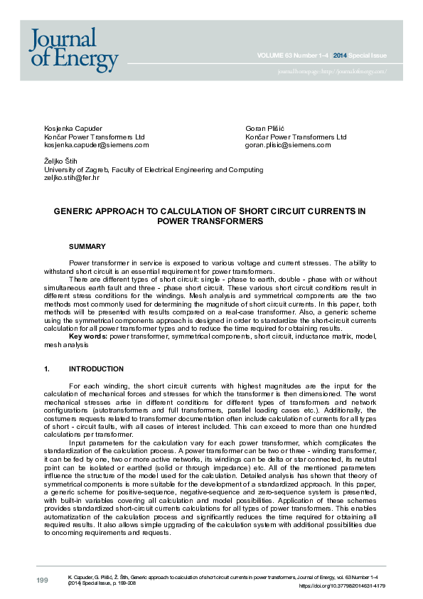 (PDF) Generic approach to calculation of short circuit currents in power transformers