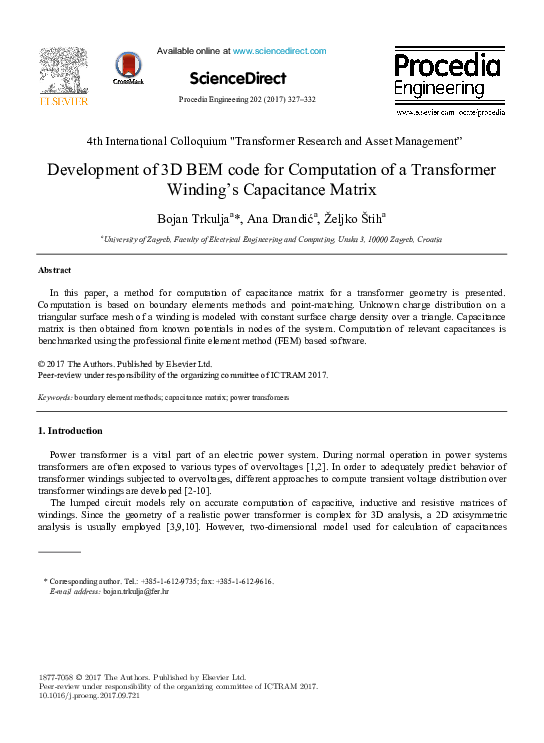 Pdf Development Of 3d Bem Code For Computation Of A Transformer Winding S Capacitance Matrix
