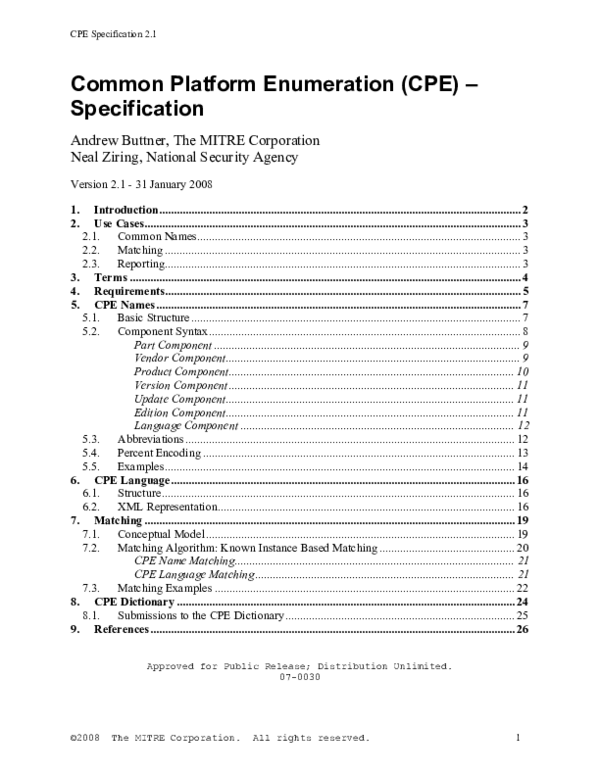 Pdf Cpe Specification 2 1 Common Platform Enumeration Cpe