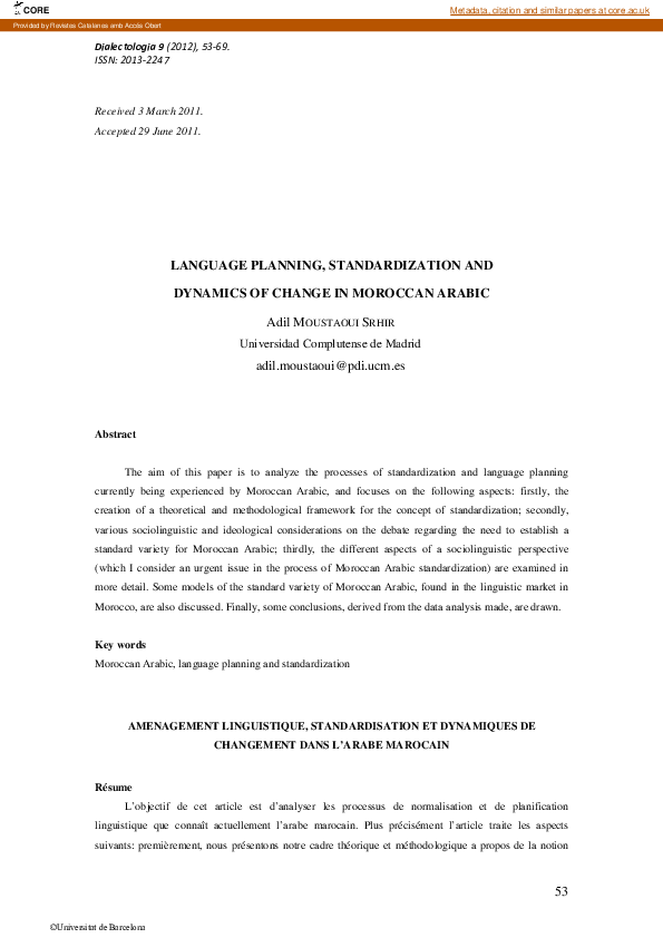 (PDF) Language planning, standardization and dinamics of change in ...