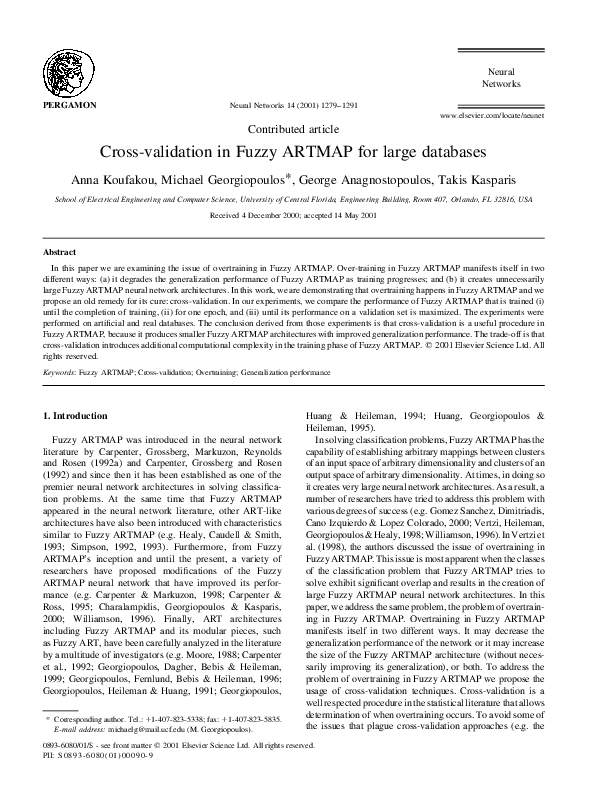 Pdf Cross Validation In Fuzzy Artmap For Large Databases
