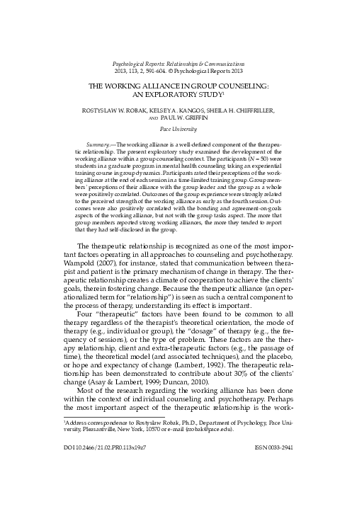 (PDF) The Working Alliance in Group Counseling: An Exploratory Study
