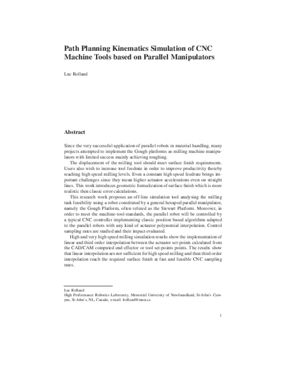 Pdf Path Planning Kinematics Simulation Of Cnc Machine Tools Based On Parallel Manipulators