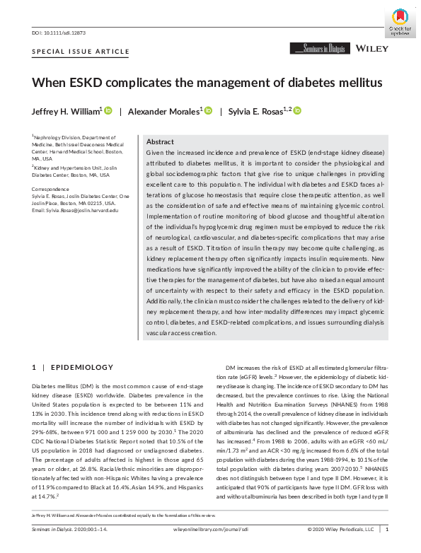 (PDF) When ESKD complicates the management of diabetes mellitus