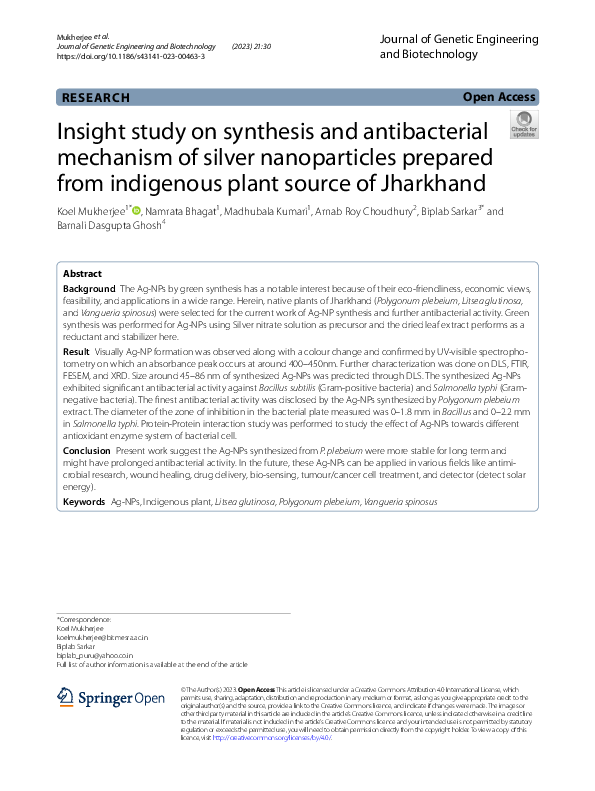 (PDF) Insight study on synthesis and antibacterial mechanism of silver nanoparticles prepared ...