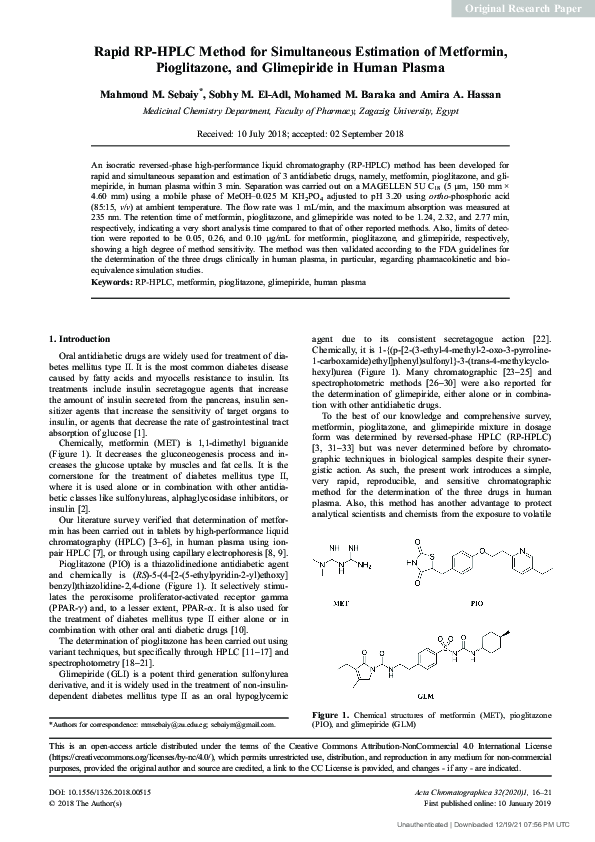Pdf Rapid Rp Hplc Method For Simultaneous Estimation Of Metformin