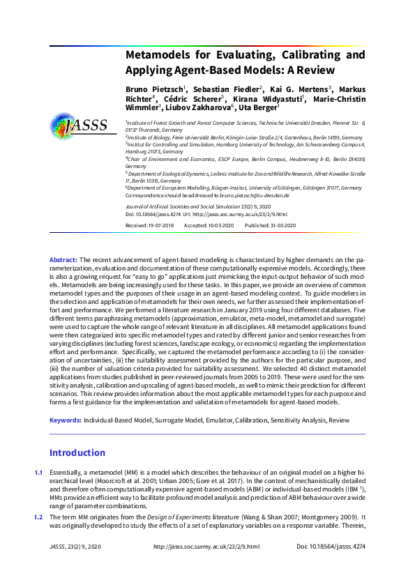 (PDF) Metamodels for Evaluating, Calibrating and Applying Agent-Based ...