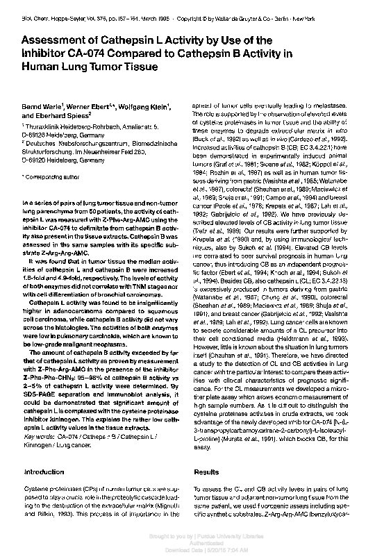 (PDF) Assessment of Cathepsin L Activity by Use of the Inhibitor CA-074 ...