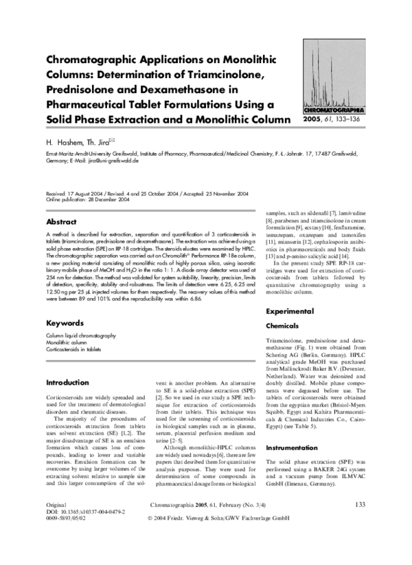 (PDF) Chromatographic Applications on Monolithic Columns: Determination ...