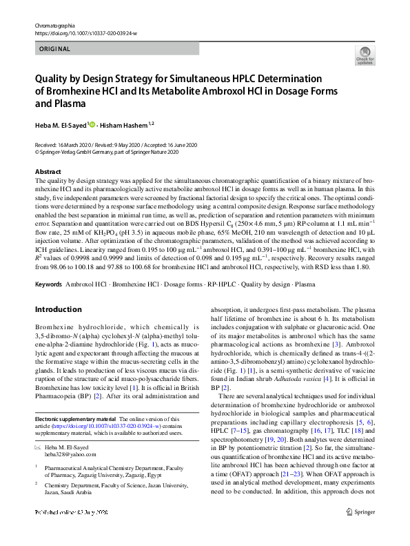 (PDF) Quality by Design Strategy for Simultaneous HPLC Determination of Bromhexine HCl and Its ...