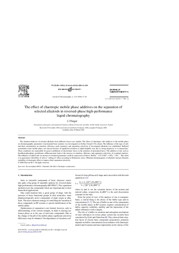 (PDF) Effect of chaotropic mobile phase additives on retention behaviour of beta-blockers on ...