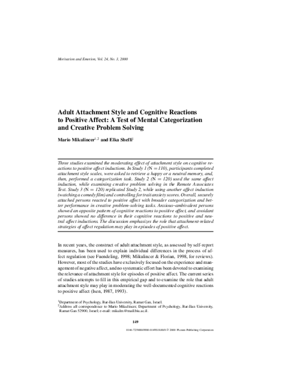 (PDF) Adult Attachment Style and Cognitive Reactions to Positive Affect ...