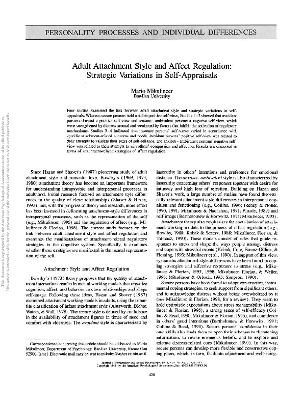 (PDF) Adult attachment style and affect regulation: Strategic ...