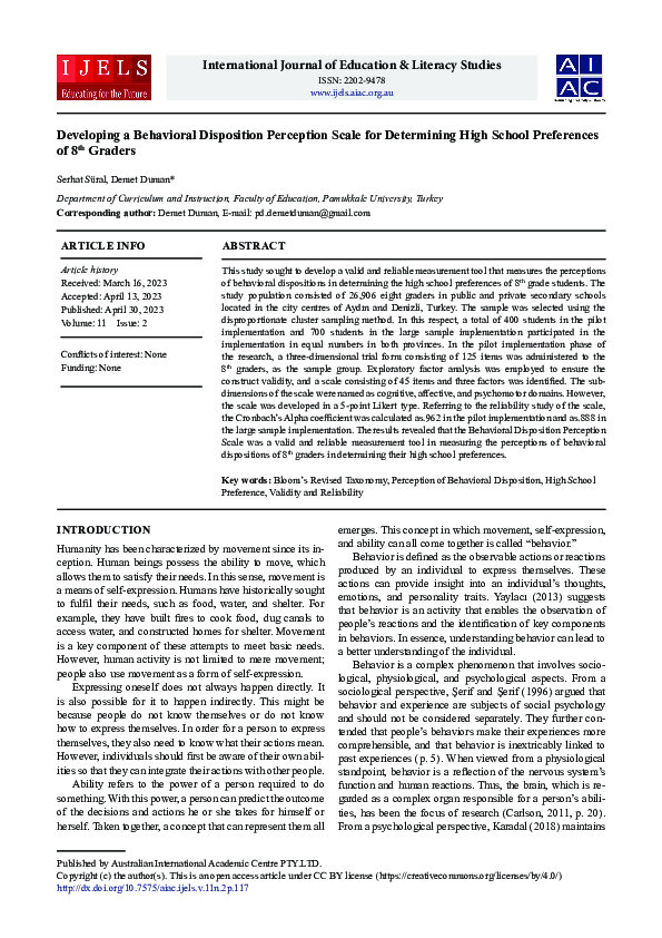 (PDF) Developing a Behavioral Disposition Perception Scale for ...