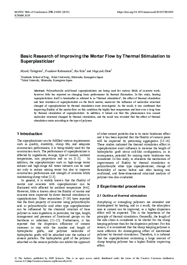 (PDF) Basic Research of Improving the Mortar Flow by Thermal ...